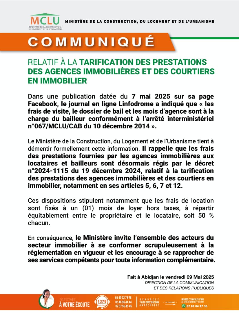 Côte d'Ivoire / Construction : Le MCLU recadre la tarification des ...